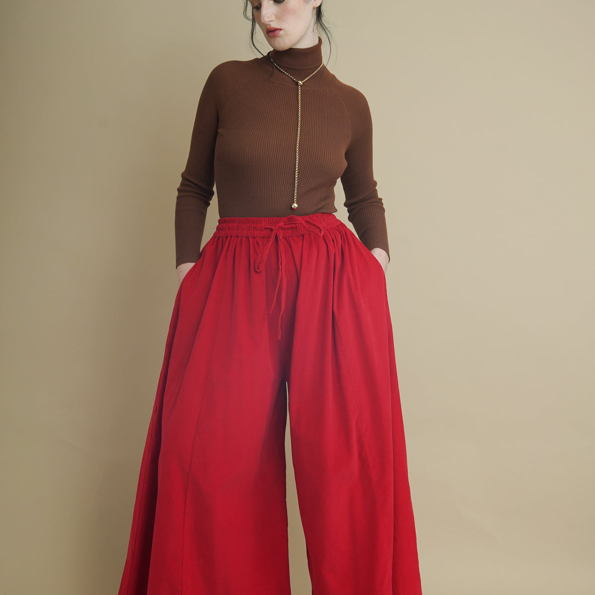 Charlie Red Corduroy Palazzo Pants – Wide-Leg Trousers | Kemi Telford